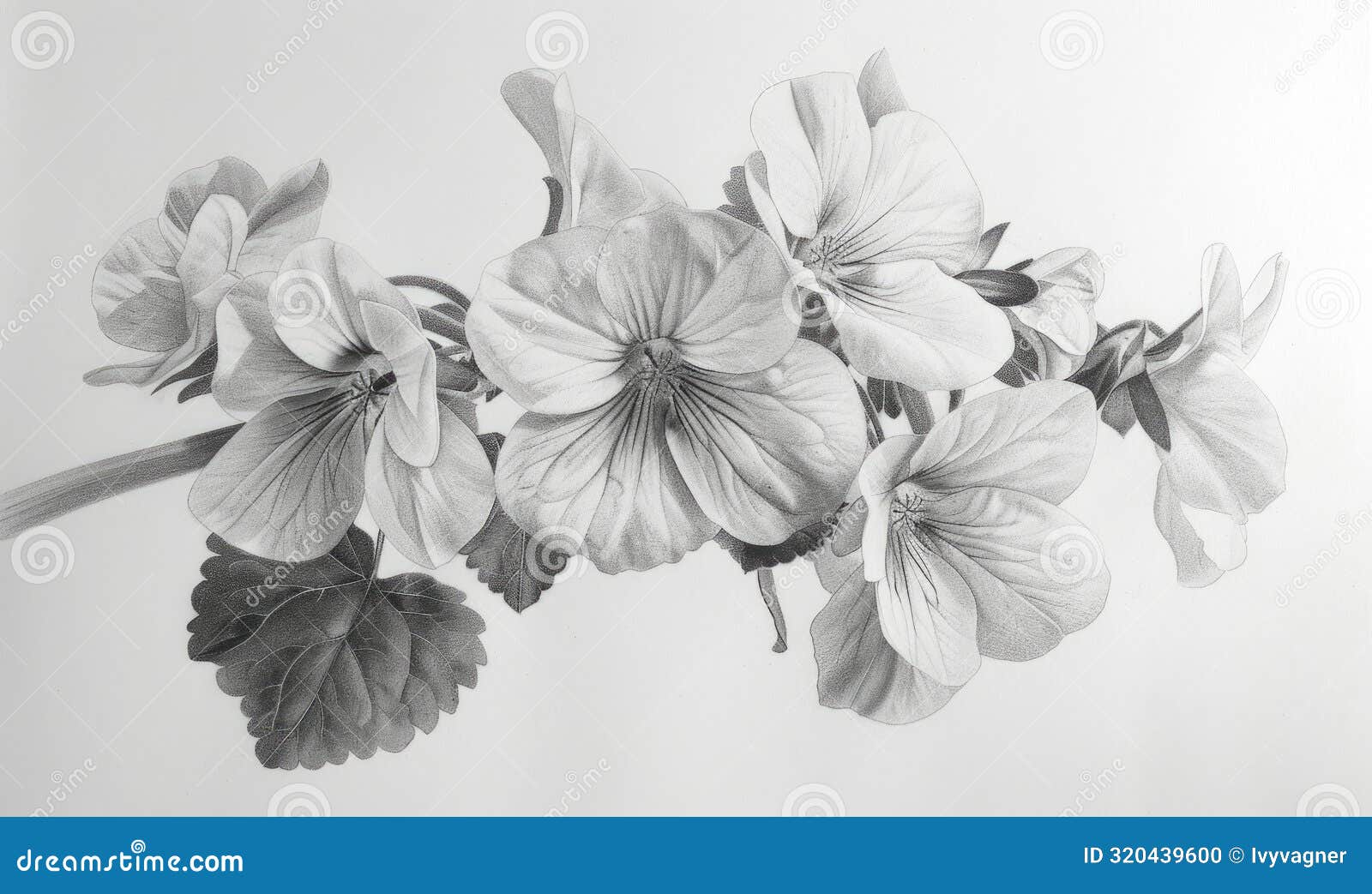Violets in Pencil, Fine Lines, Detailed Shading, Realistic Stock Photo ...