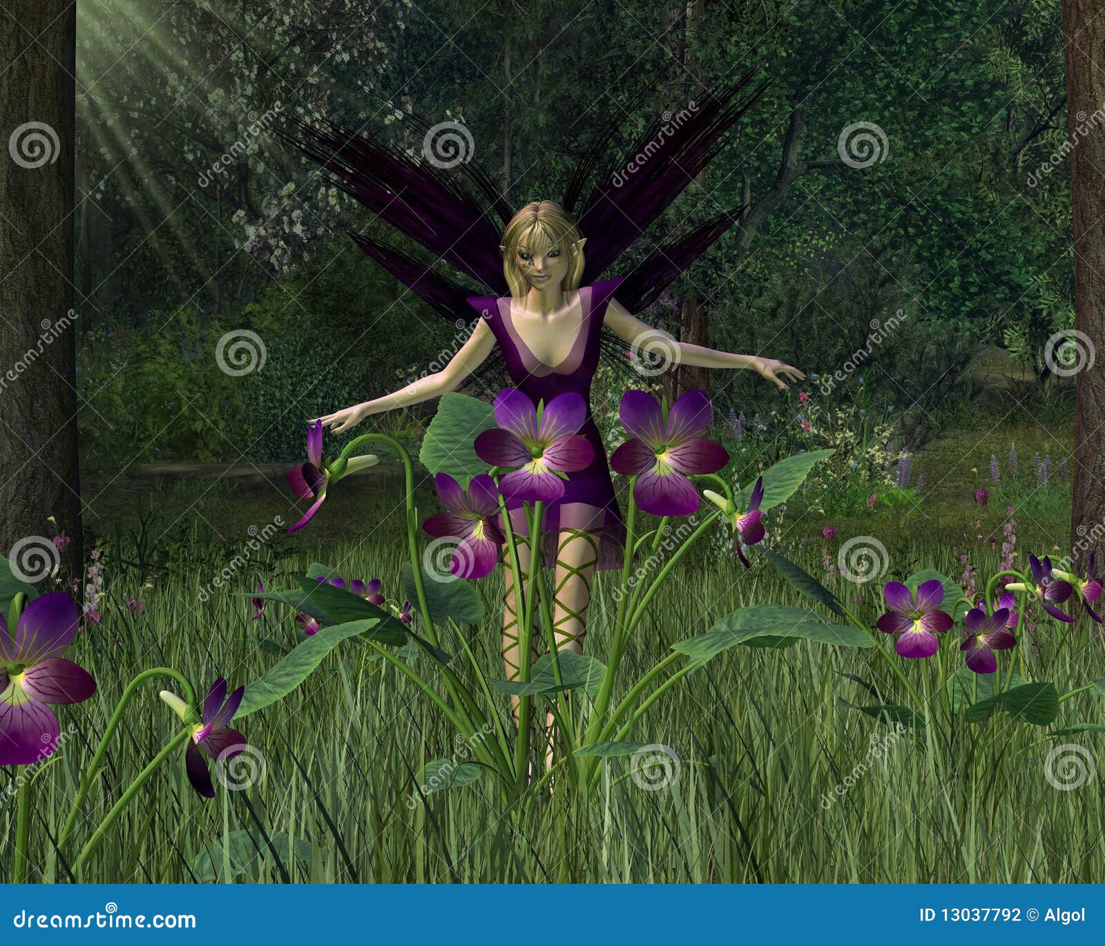 Violette Fee in Het Bos Van De Lente Stock Illustratie - Illustration ...