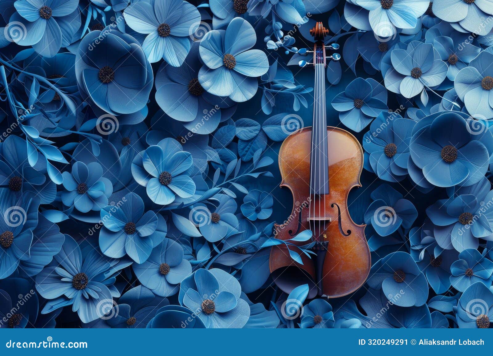 A Violin on an Abstract Blue Background. the Concept of a Musical ...