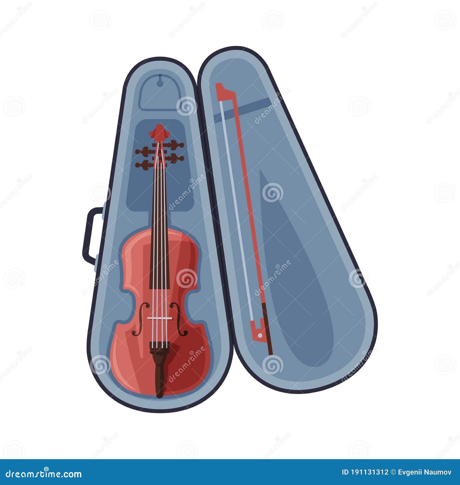 Violin and Bow in Case, Classical String Musical Instrument Flat Style ...