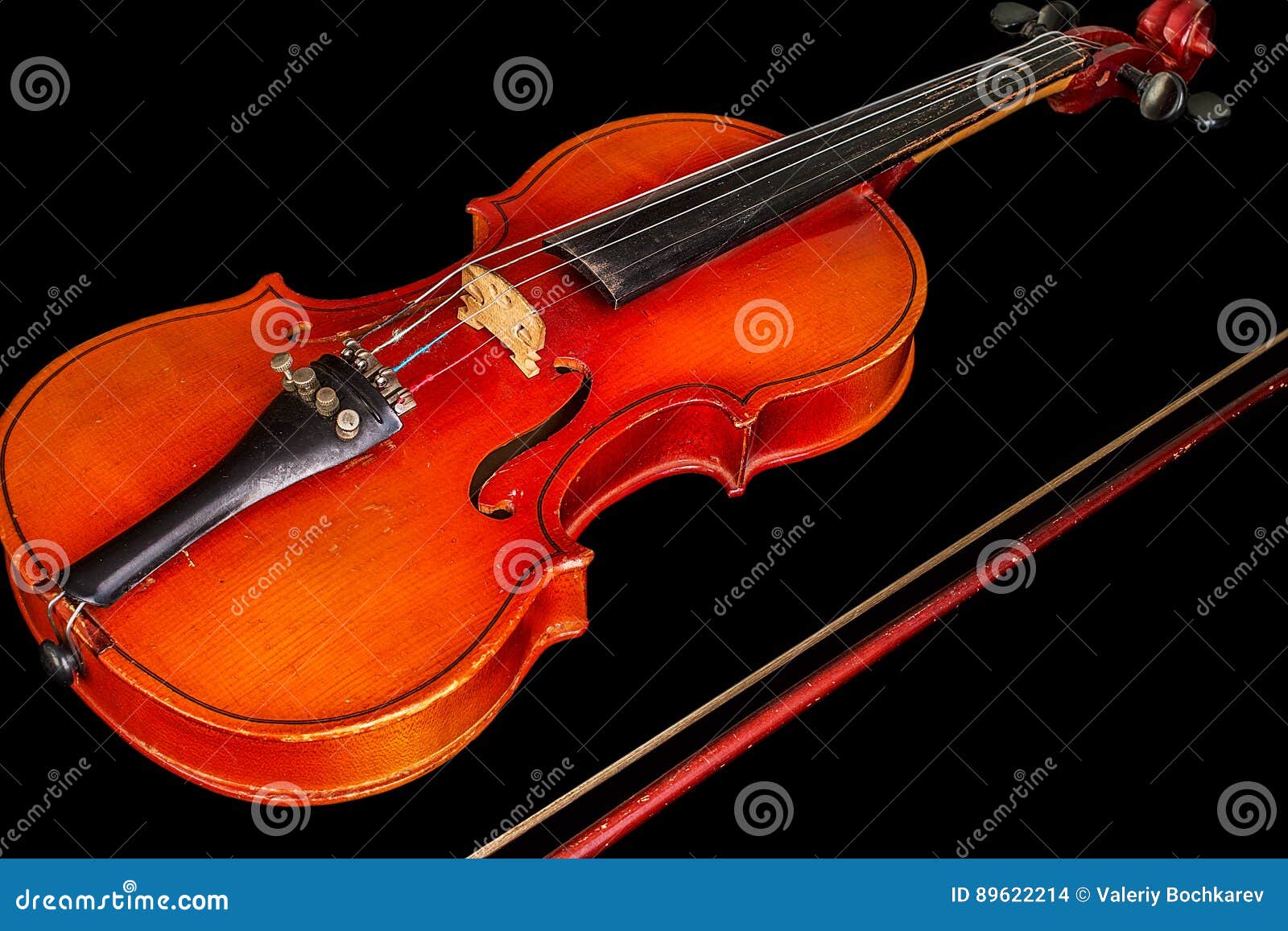 Violin and Bow Isolated on Black Background Stock Photo - Image of ...