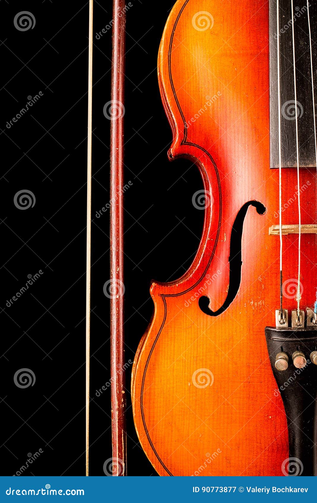 Violin and Bow Isolated on Black Background Stock Image - Image of ...