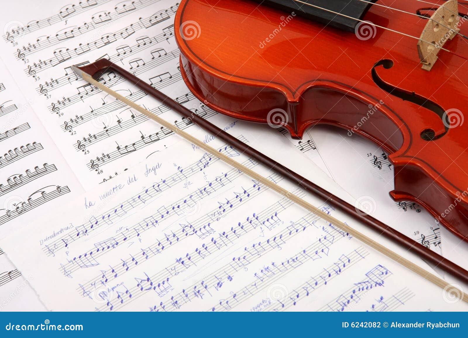 Violin With Bow On Music Book Picture. Image: 6242082