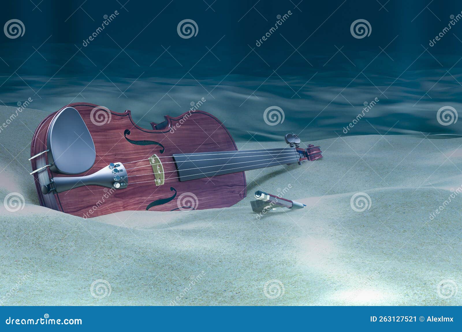 Violin Submerged In Water With Fish And Coral. Generated AI Royalty ...