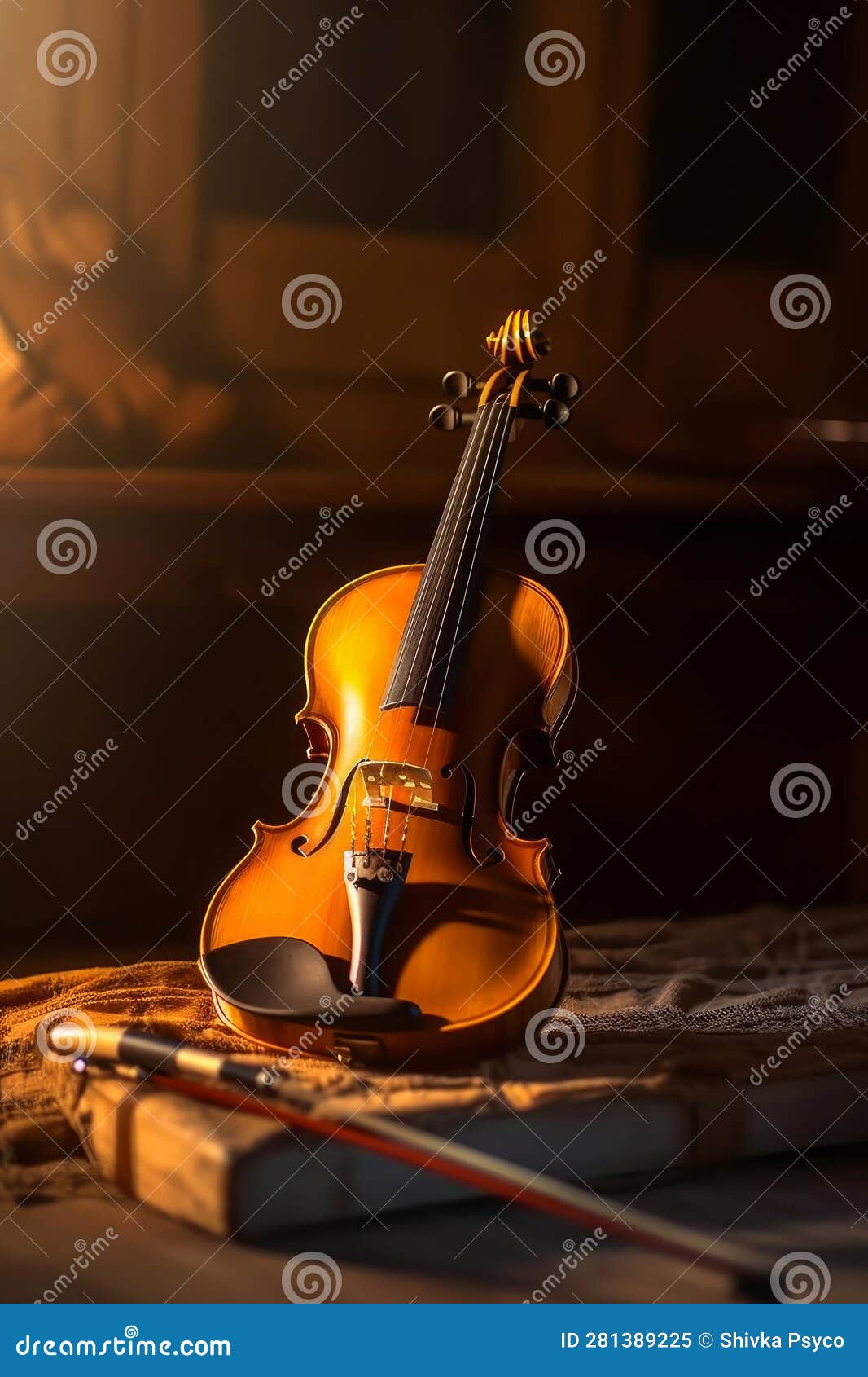 A Violin and Bow on Old Wood Texture Generative AI Stock Illustration ...