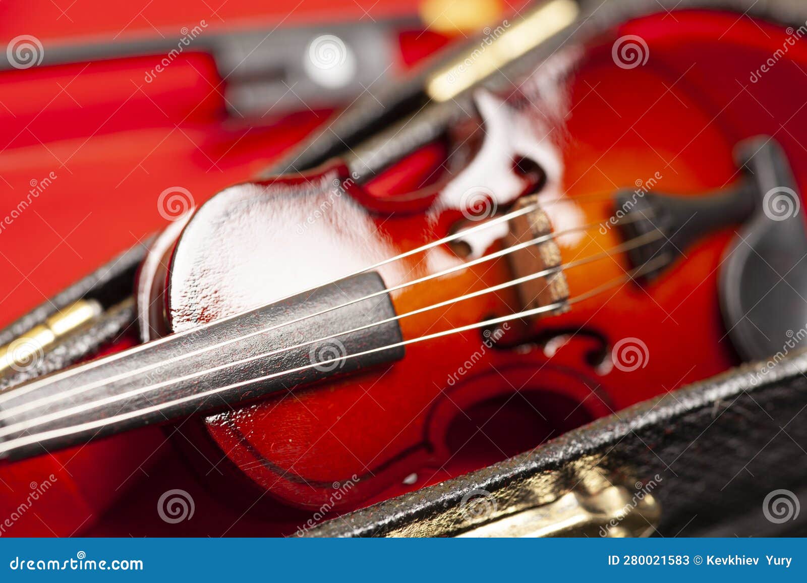 Violin with Bow in Red Velvet Case Stock Image - Image of hygrometer ...