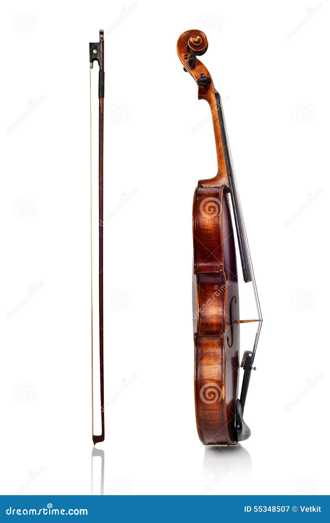 Violin and bow side view stock image. Image of fashioned - 55348507