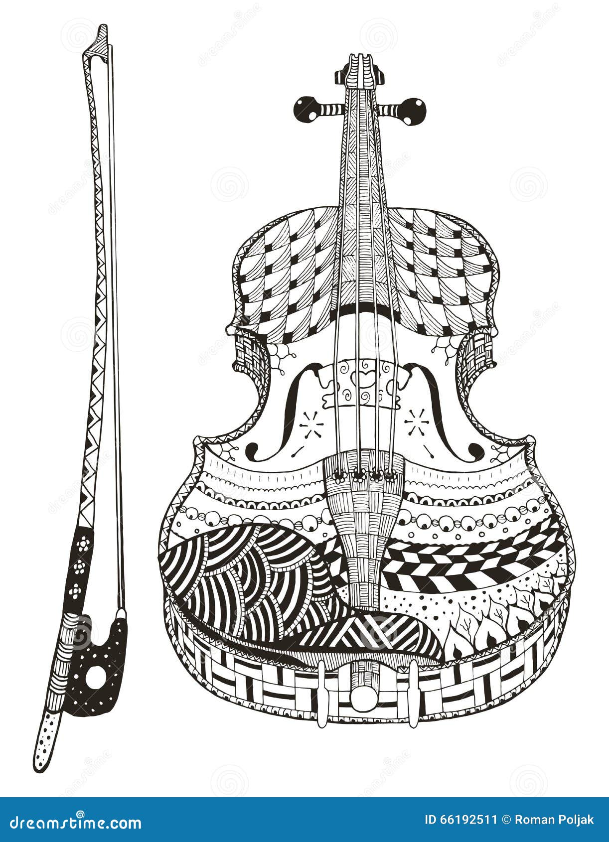 Violin with Bow. Zentangle Stylized. Pattern Stock Vector ...