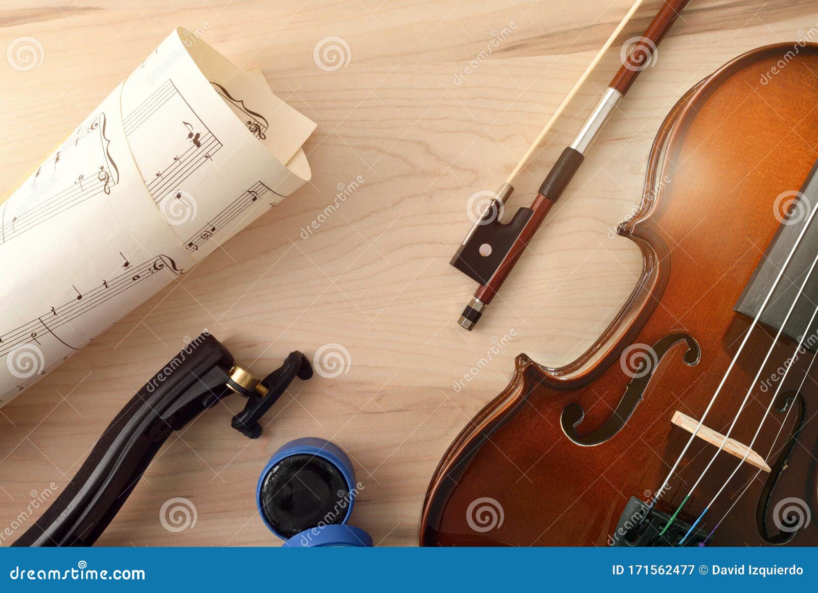 Violin and Equipment on Wooden Table Top Stock Image - Image of brown ...
