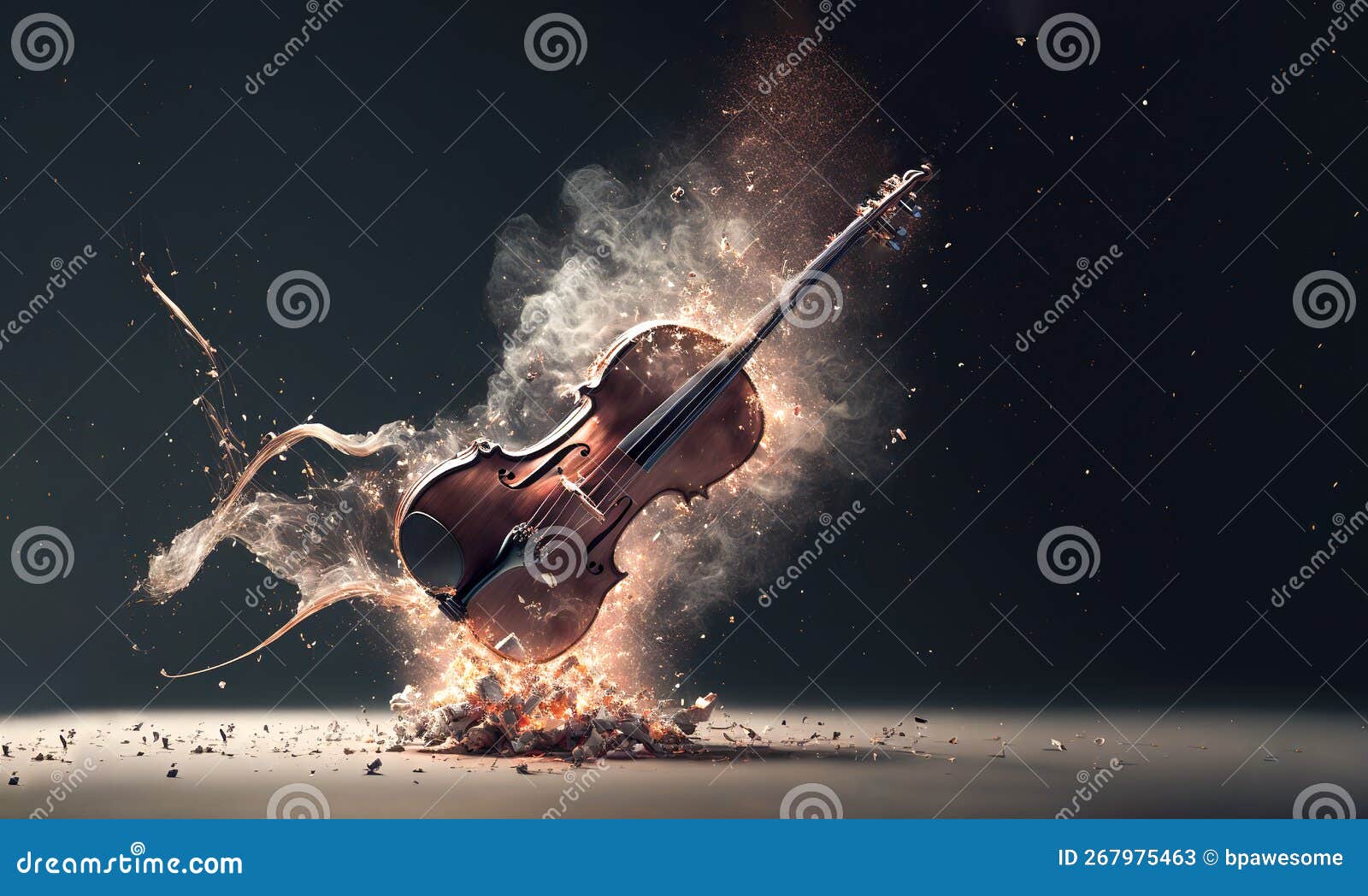 Violin Exploding with Fire and Smoke, Generative AI Stock Illustration ...