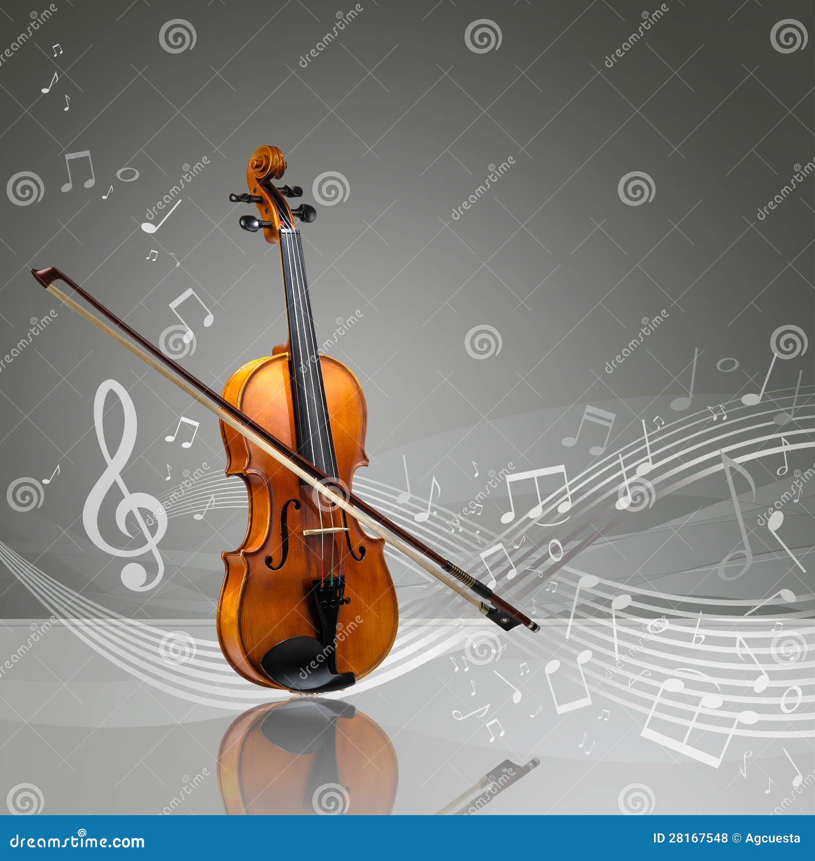 Violin and Fiddle Stick with Musical Notes Stock Illustration ...