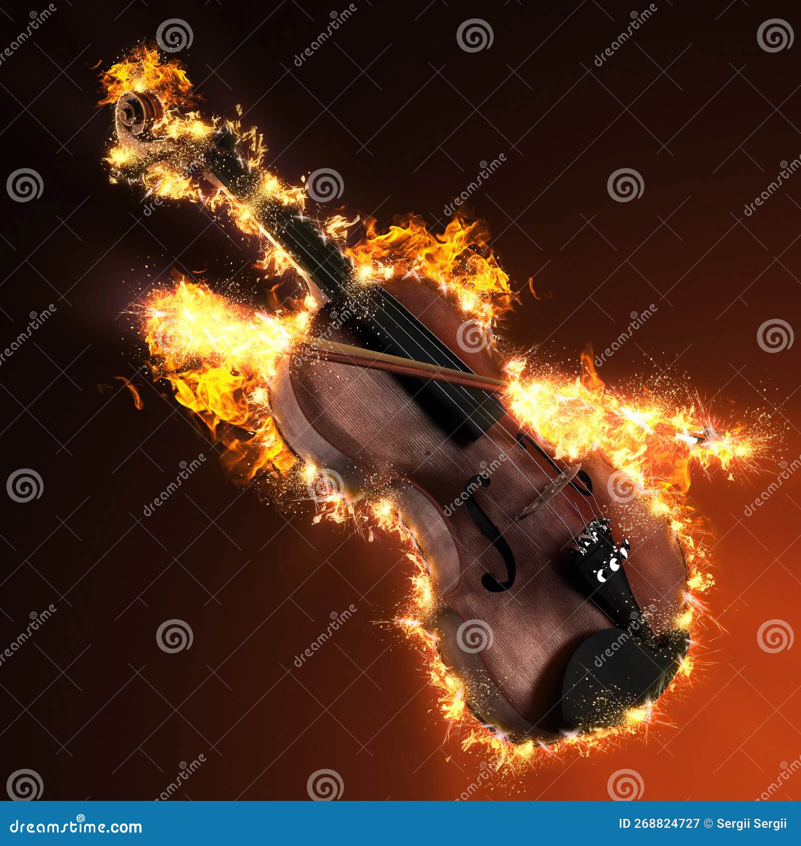Violin in fire stock illustration. Illustration of wood - 268824727