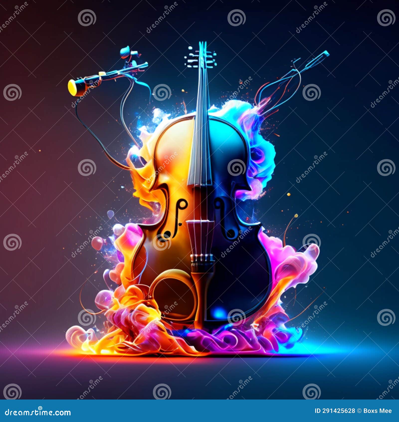 Violin in Fire Flames on Black Background. 3d Vector Illustration ...