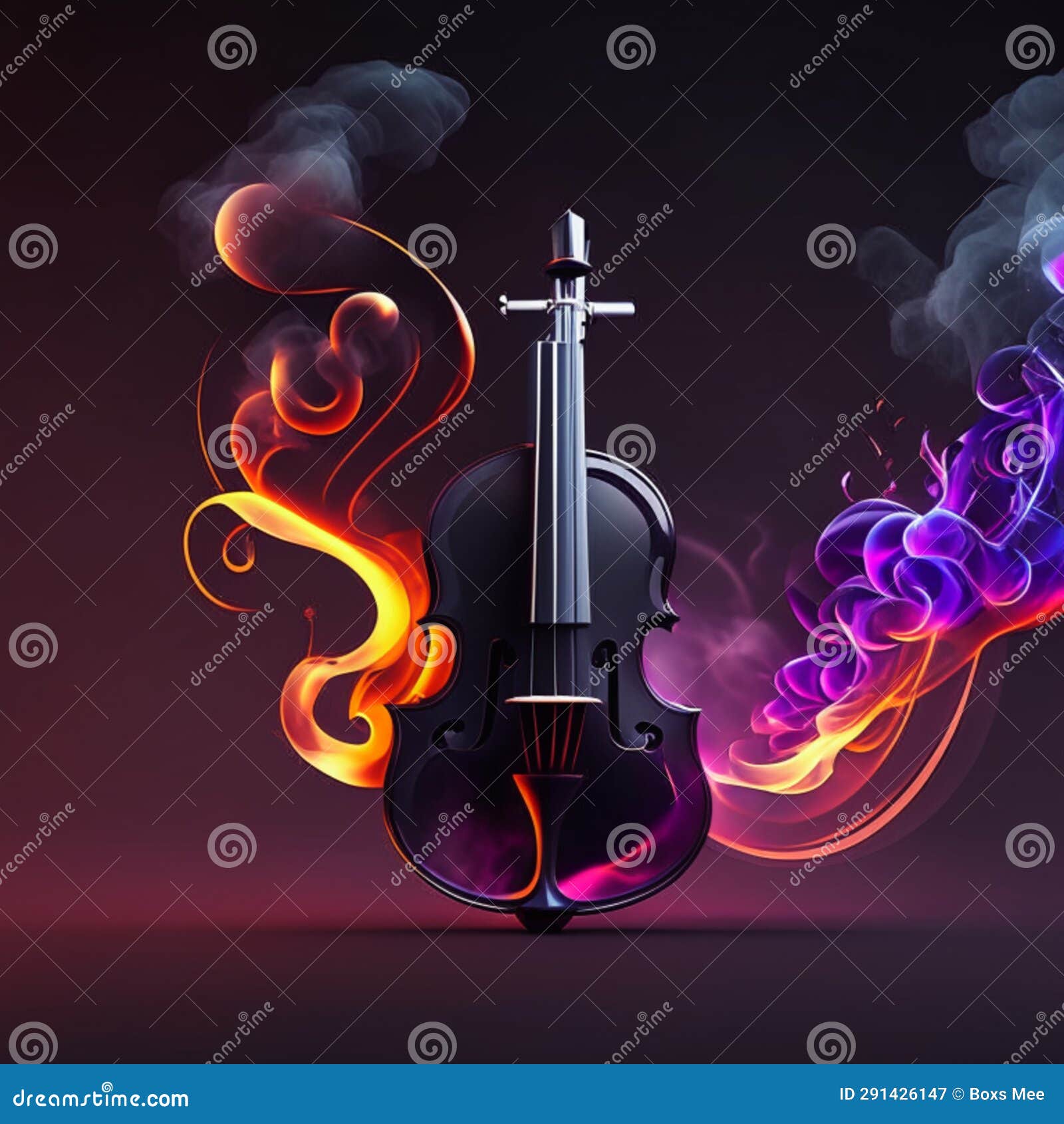 Violin in Fire and Smoke on Dark Background. Vector Illustration Stock ...