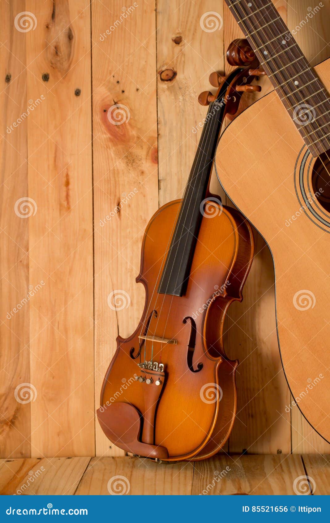 Violin and Guitar on Wood Background Stock Photo - Image of leisure ...