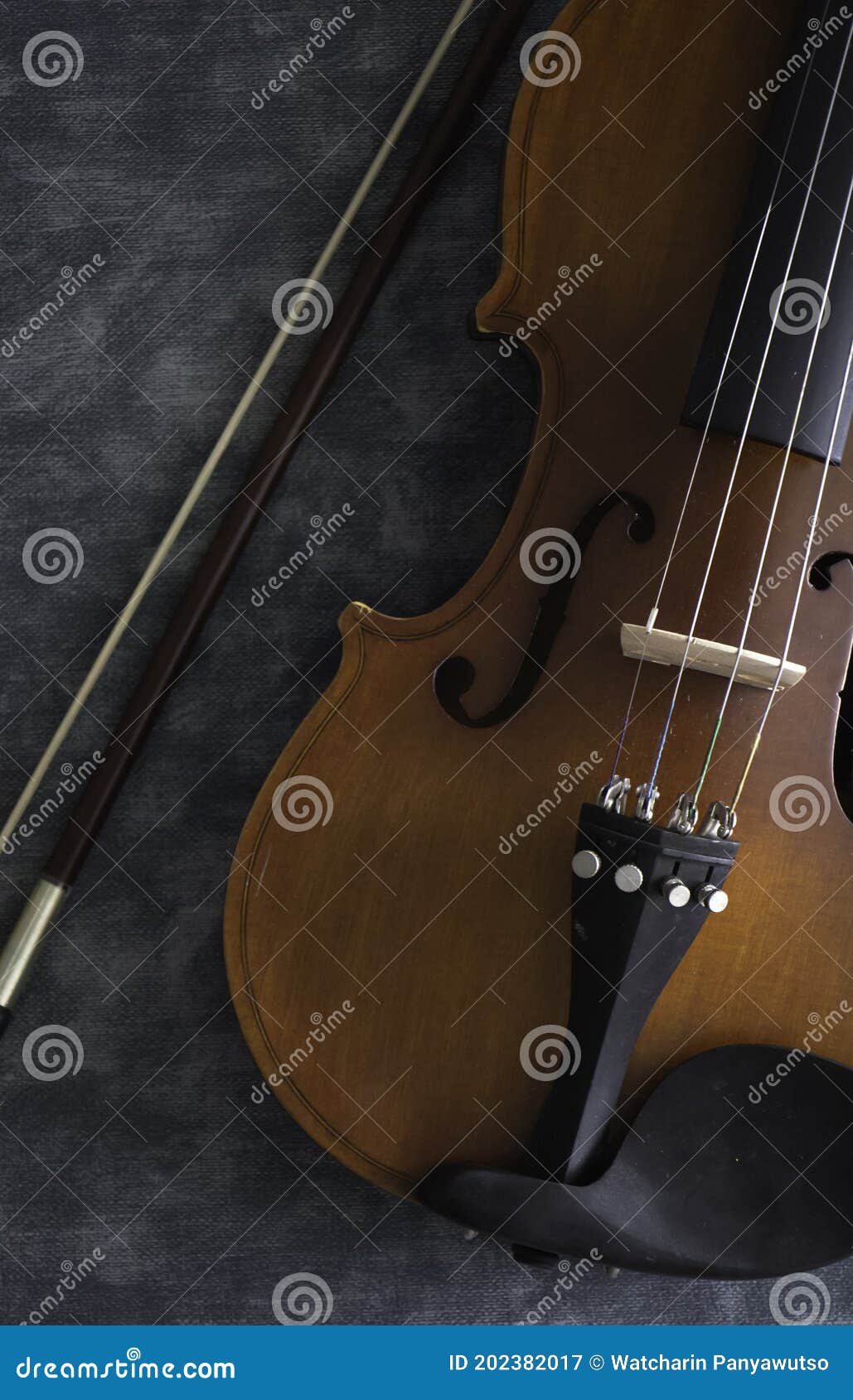 Violin Half Front Side and Bow Put on Background Stock Image - Image of ...