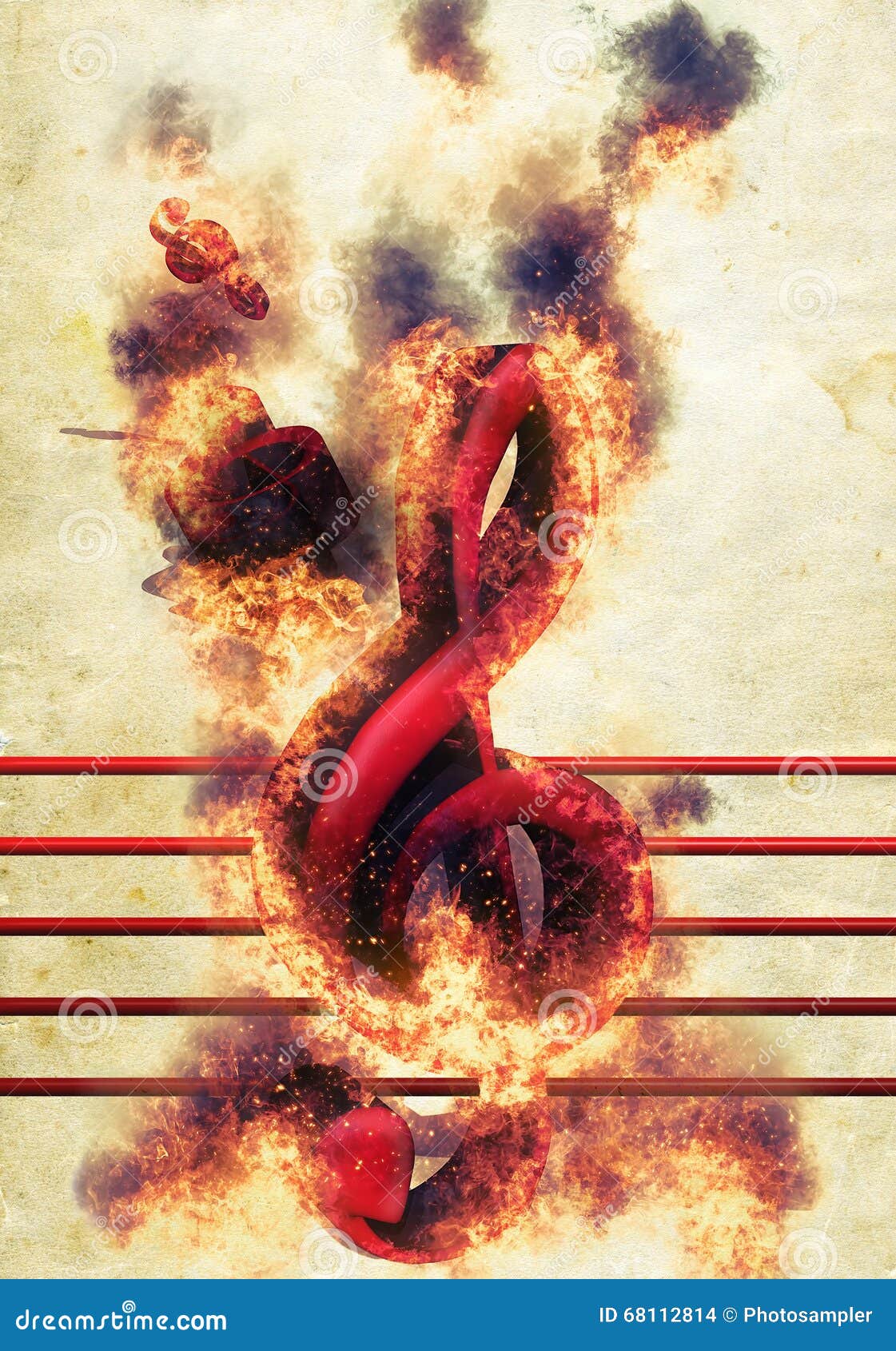 Violin keys on fire stock illustration. Illustration of fire - 68112814