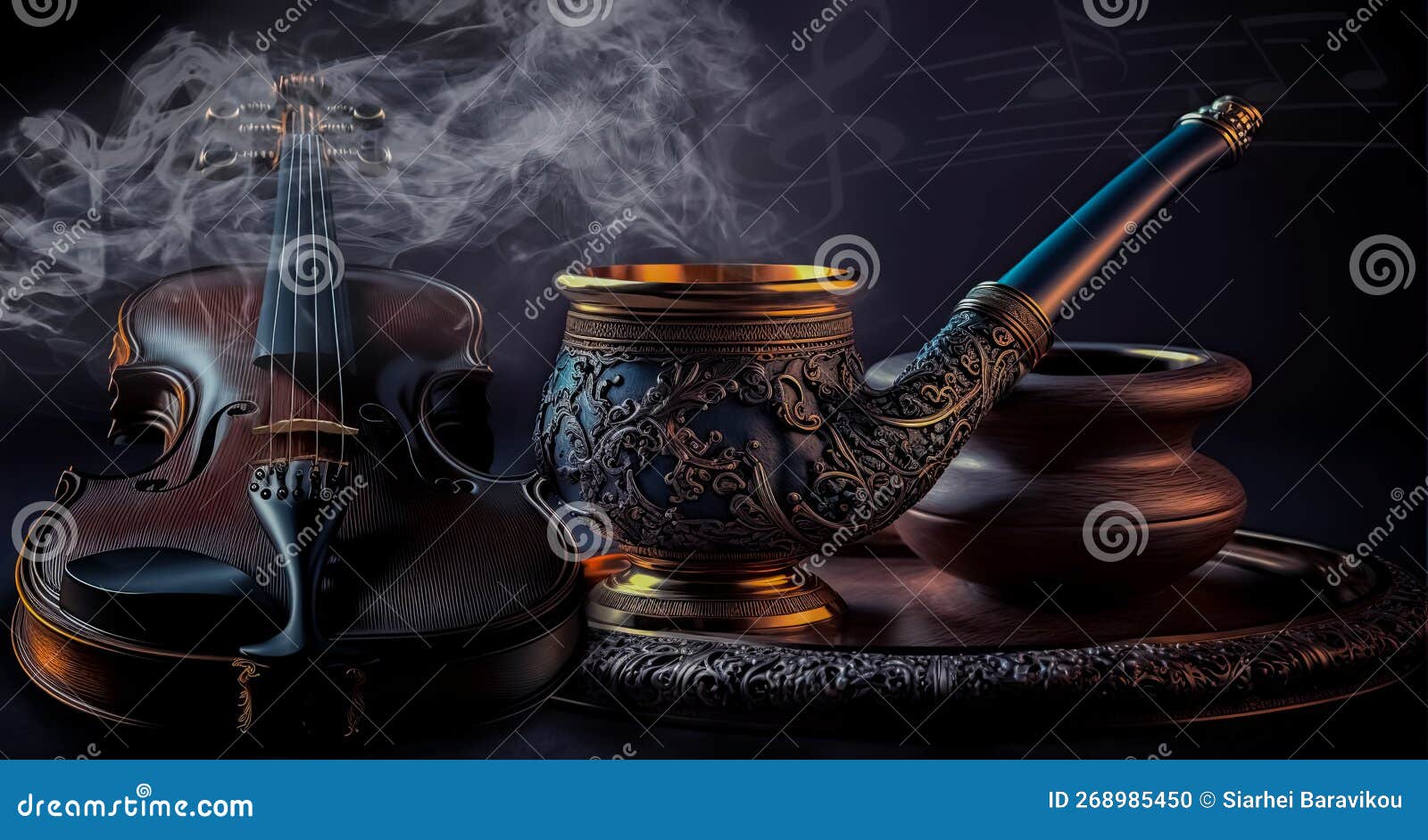 The Violin Lies Next To the Smoking Pipe Stock Illustration ... The Violin Lies Next To the Smoking Pipe Stock Illustration ...