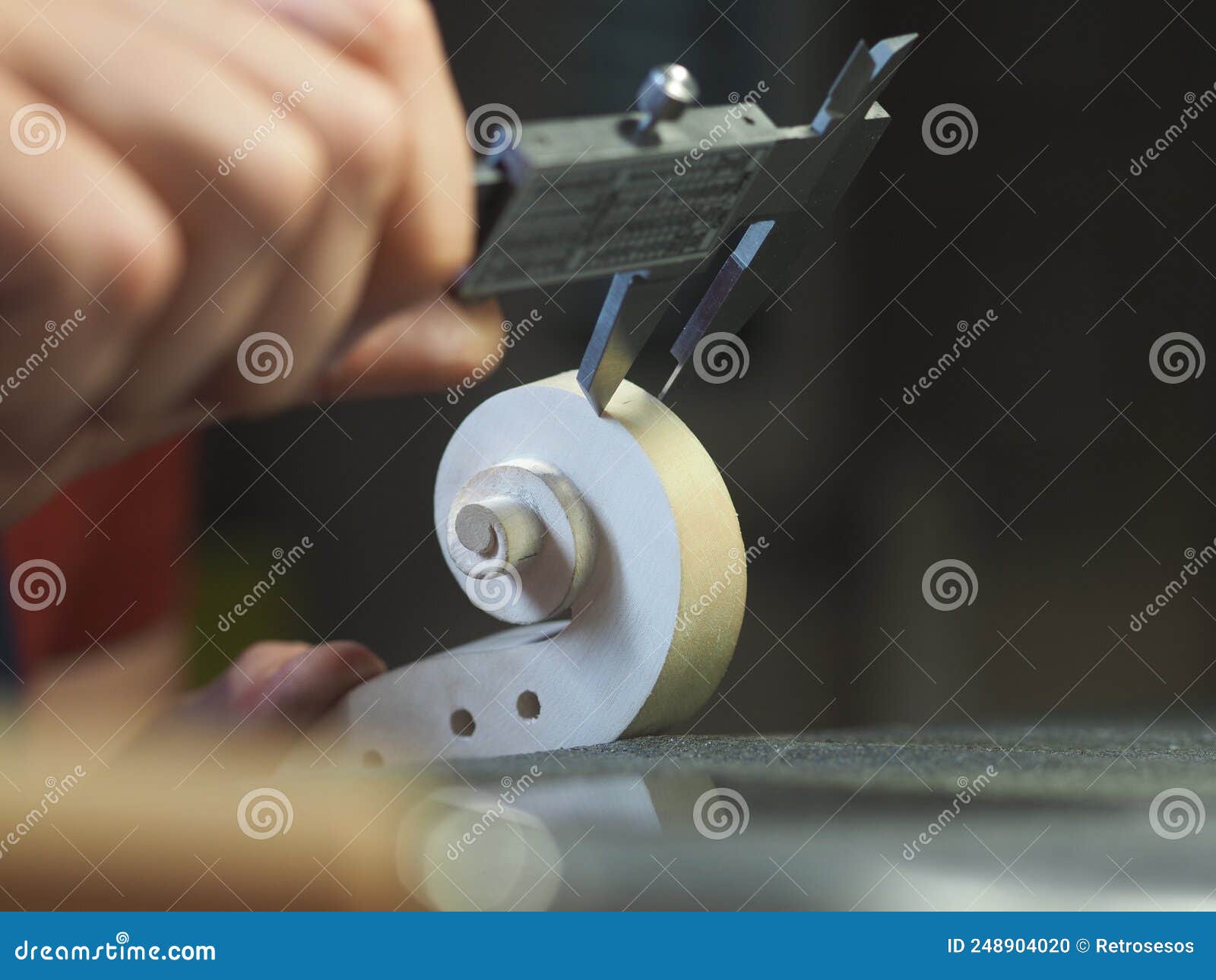 Luthier Precision Measuring the Violin Scroll Thickness with Meter ...