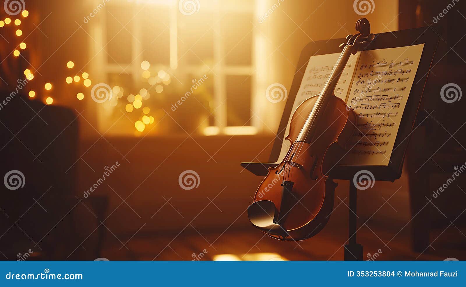 Violin on Music Stand in Warm Room Lighting Stock Illustration ...