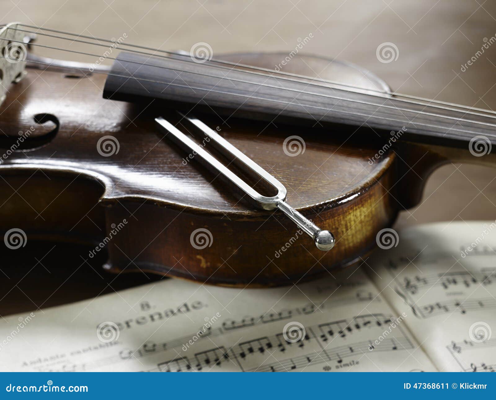 Violin, Musical Notes and Tuning Fork Stock Image - Image of play ...