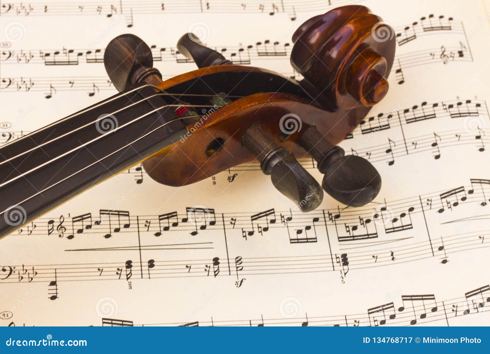 Violin Neck Over a Music Score Sheet Stock Image - Image of document ...