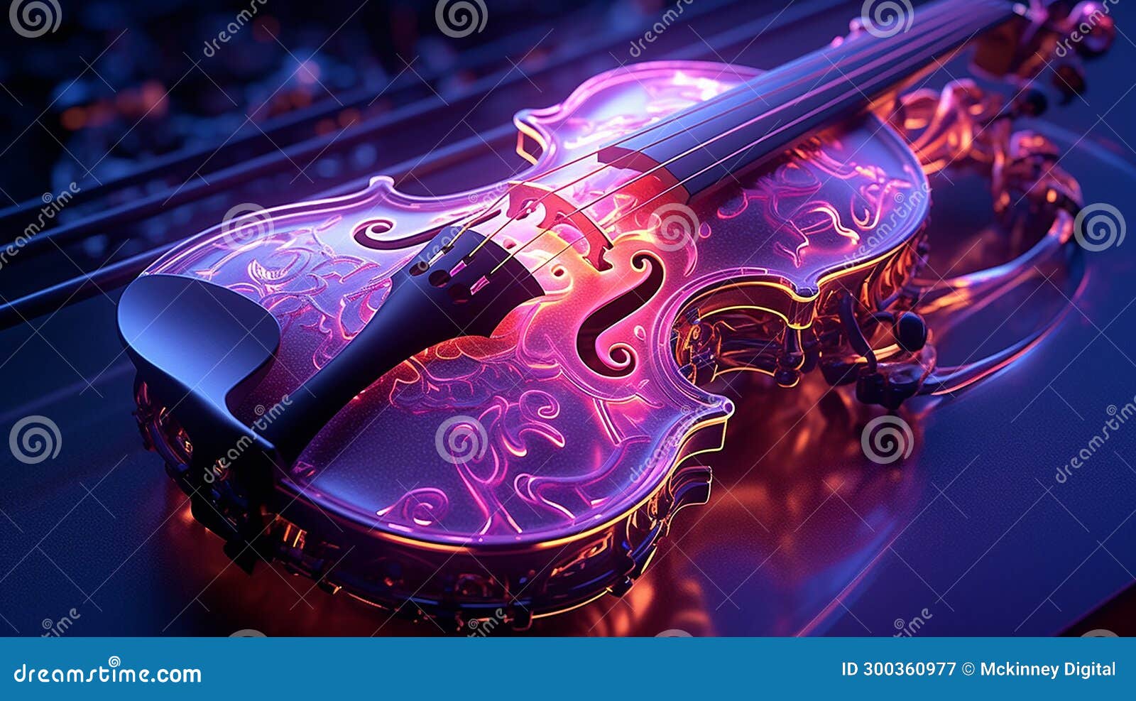 Violin in Neon Glowing Light, on Dark Background. Stock Illustration ...