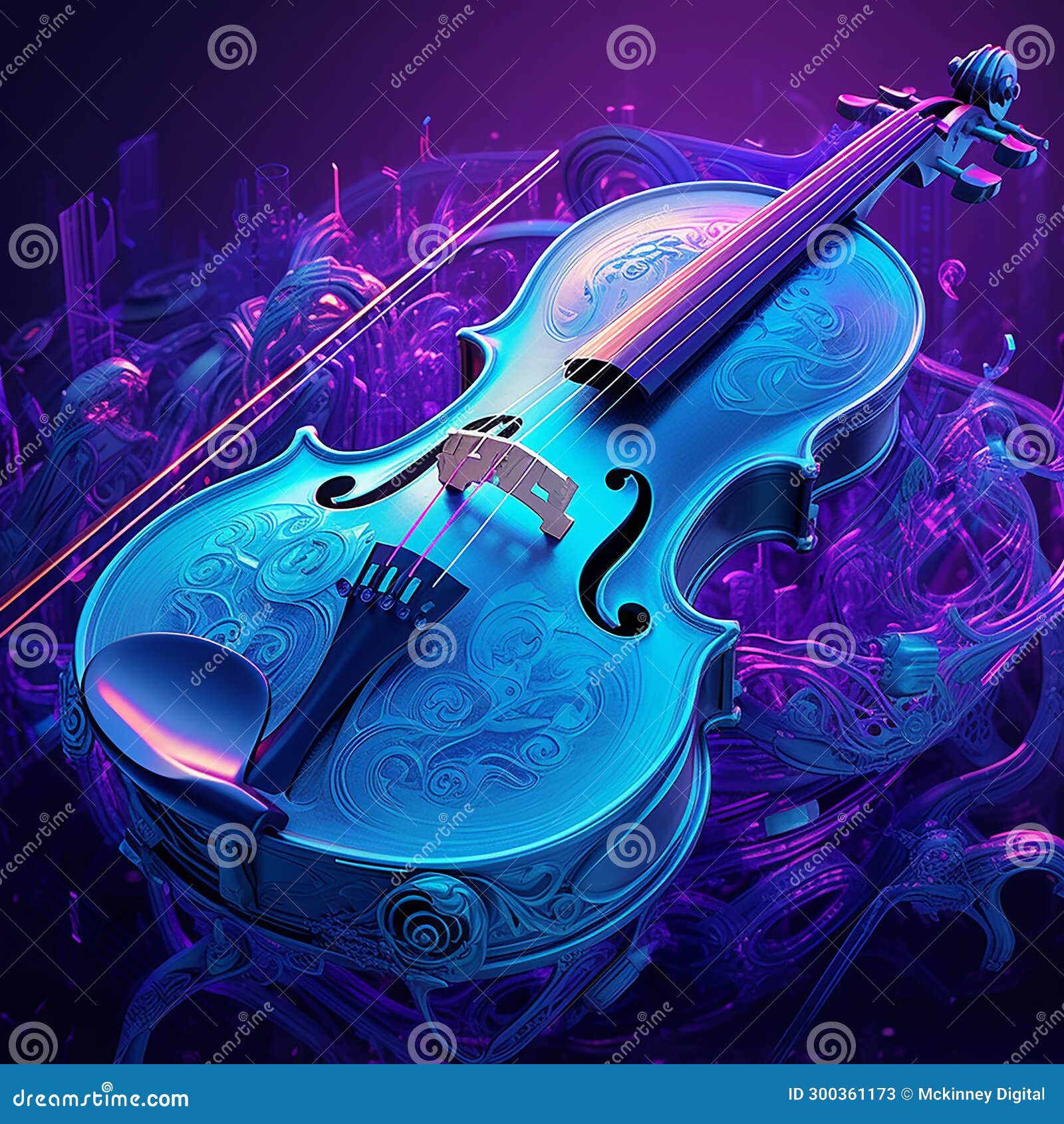 Violin in Neon Glowing Light, on Dark Background. Stock Illustration ...