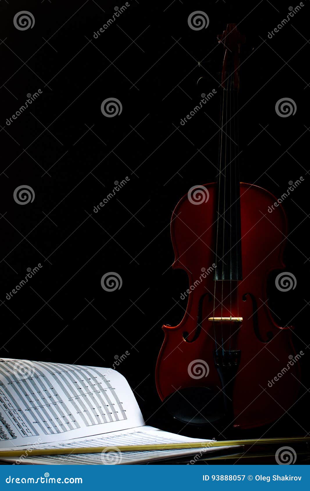 Violin with Notes and Bow on a Black Background Stock Image - Image of ...
