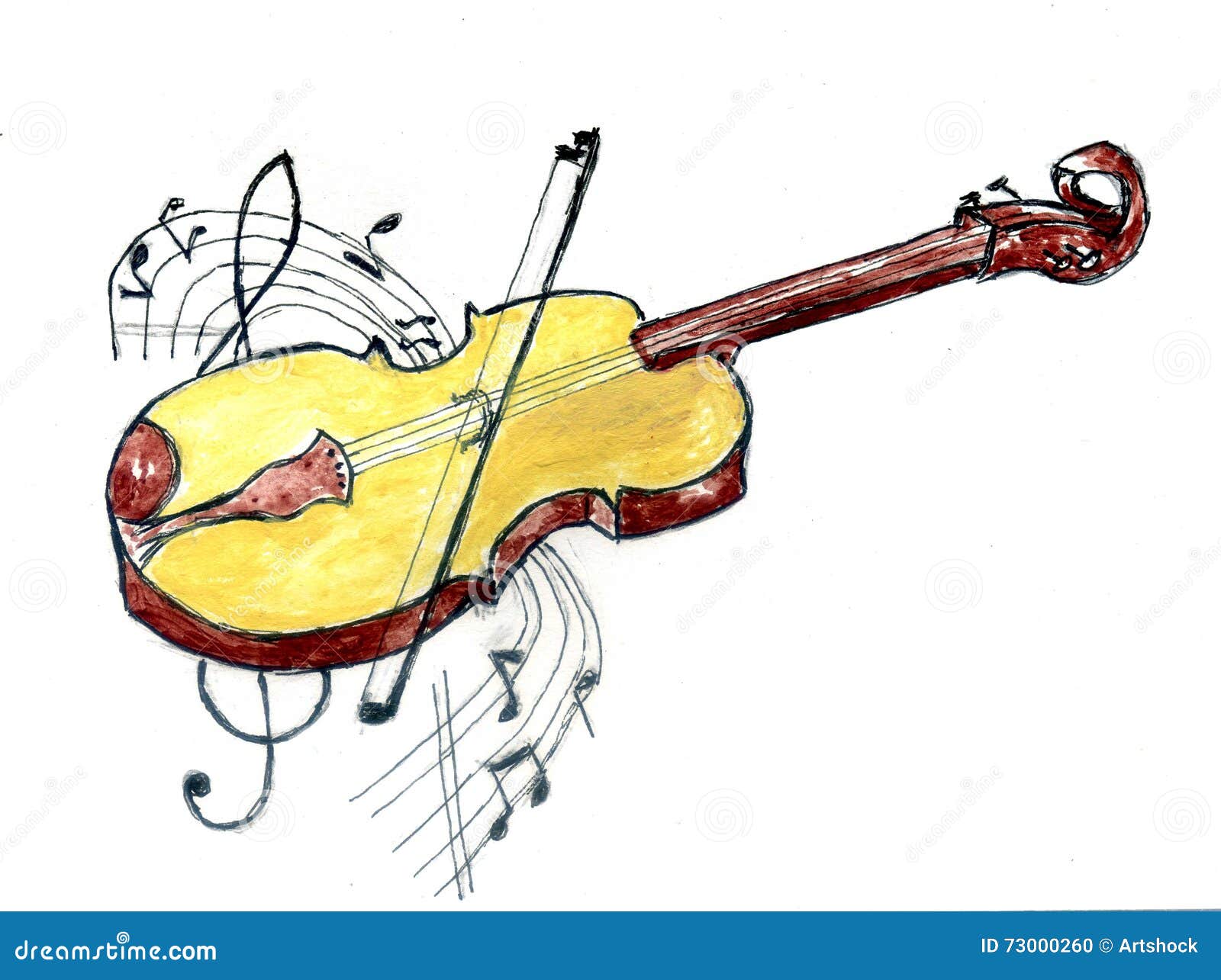 Violin with Notes Sketch stock illustration. Illustration of style ...