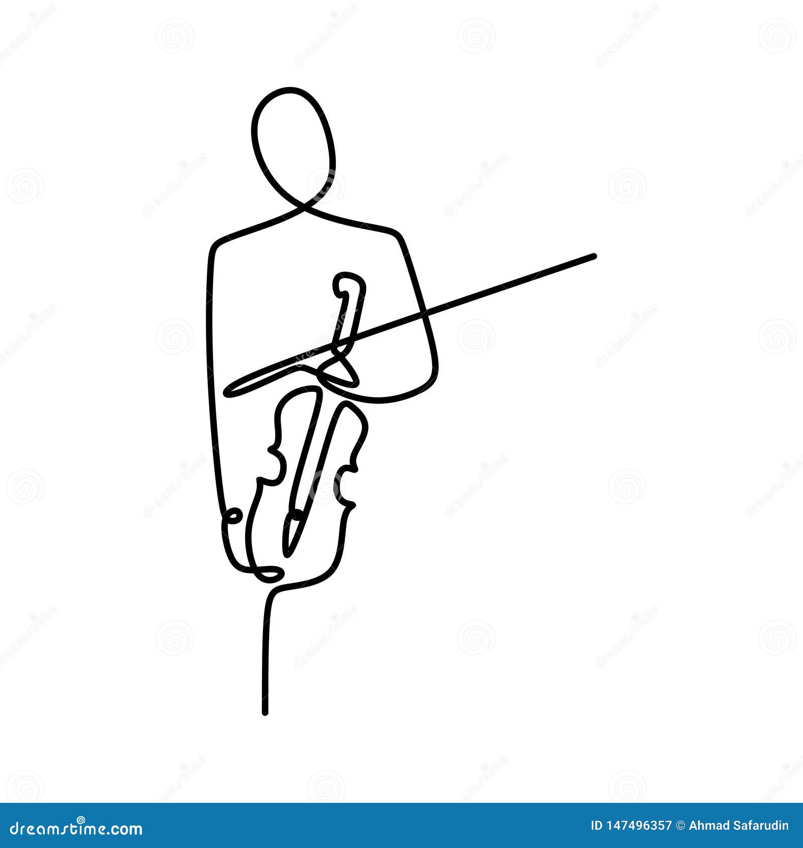 Violin Player One Line Drawing Continuous Design Cartoon Vector ...