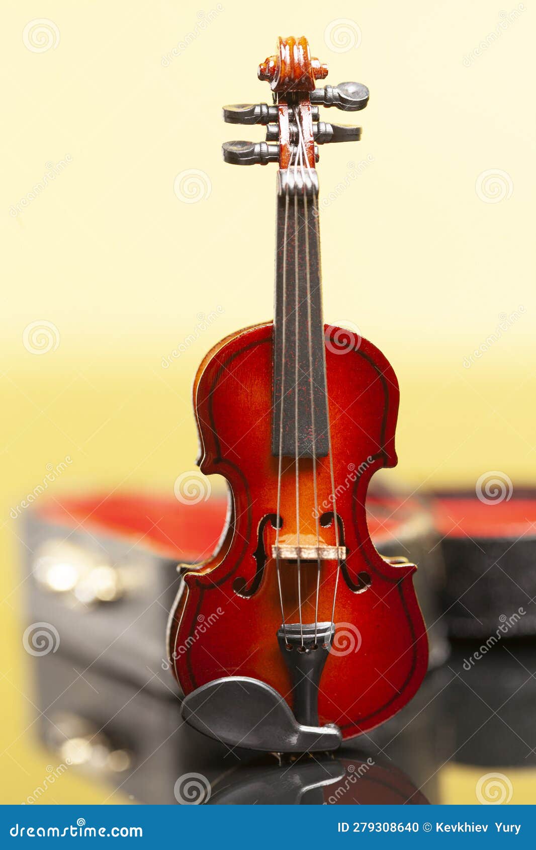 Violin with Red Velvet Case on a Yellow Background. Stock Photo - Image ...