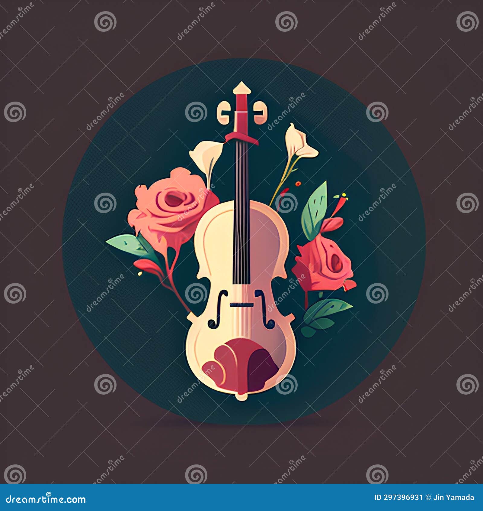 Violin with Roses. Vector Illustration in Flat Style on a Dark ...