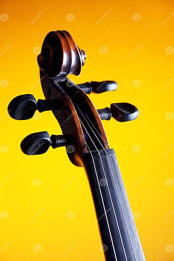 Violin Scroll Closeup Yellow Bk Stock Photo - Image of andante ...