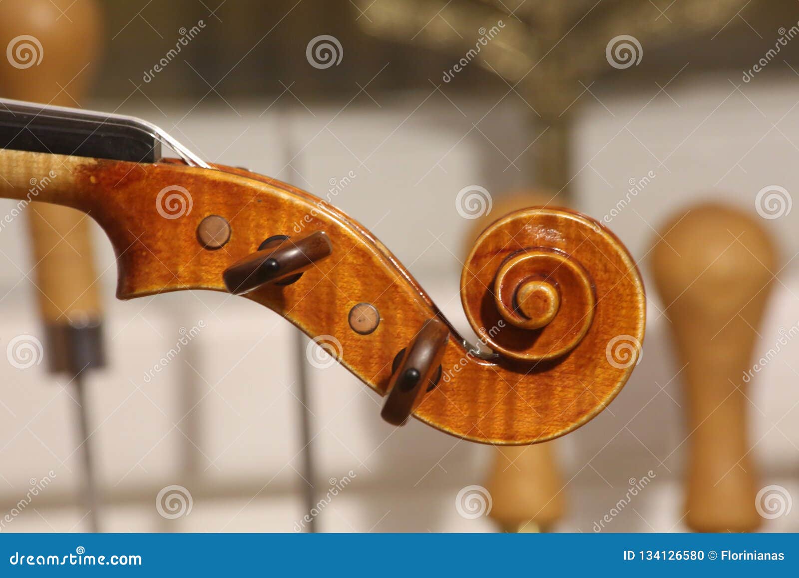 Violin Scroll, Head Details with Pegs. Stock Photo - Image of concert ...