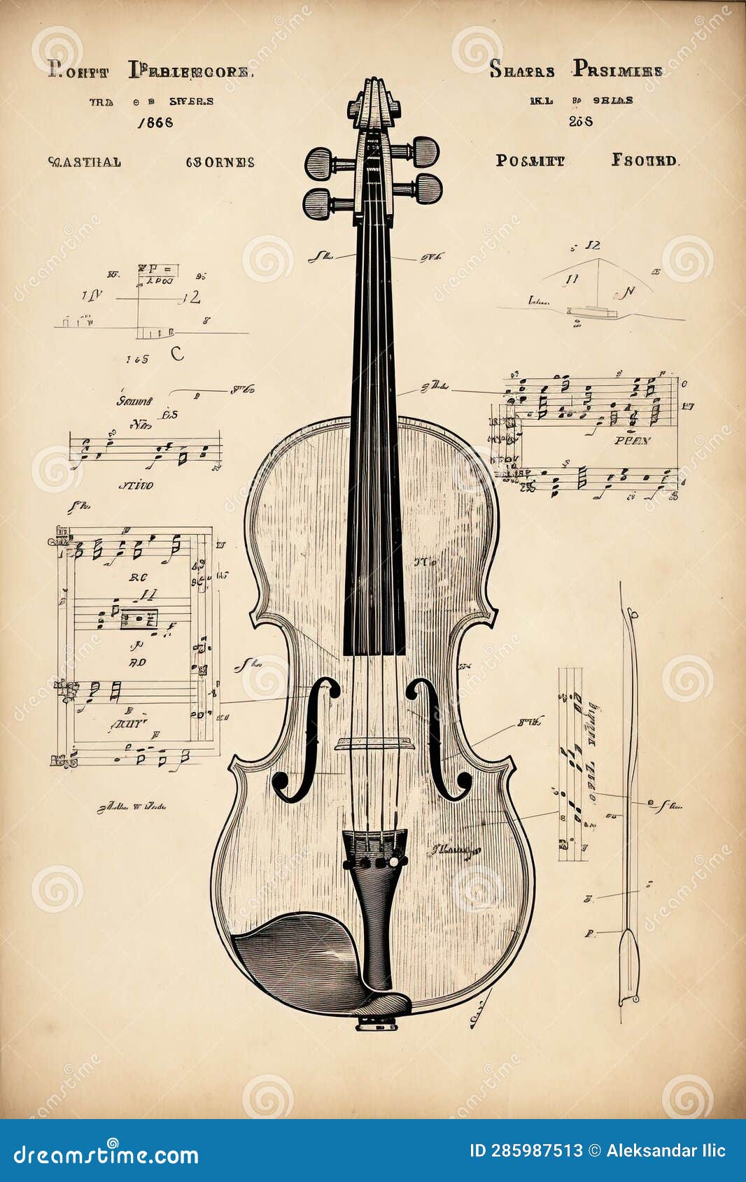 Violin Sketch Drawing. Poster Design. Generative Ai Stock Illustration ...