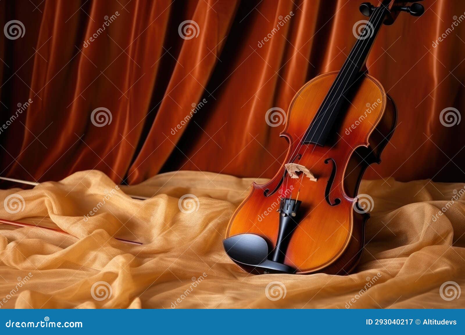 Violin with Snapped Strings on Silk Cloth Stock Image - Image of ...