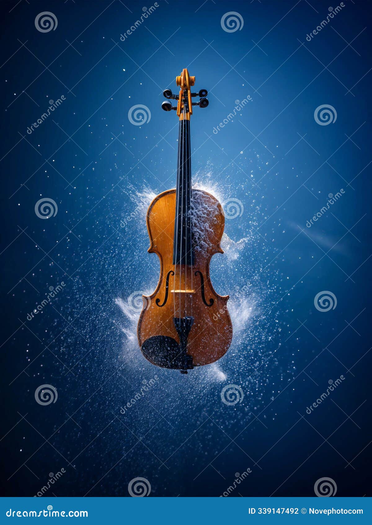 Violin in Snow. a Violin Floats in the Snowfall Streams at Night Stock ...