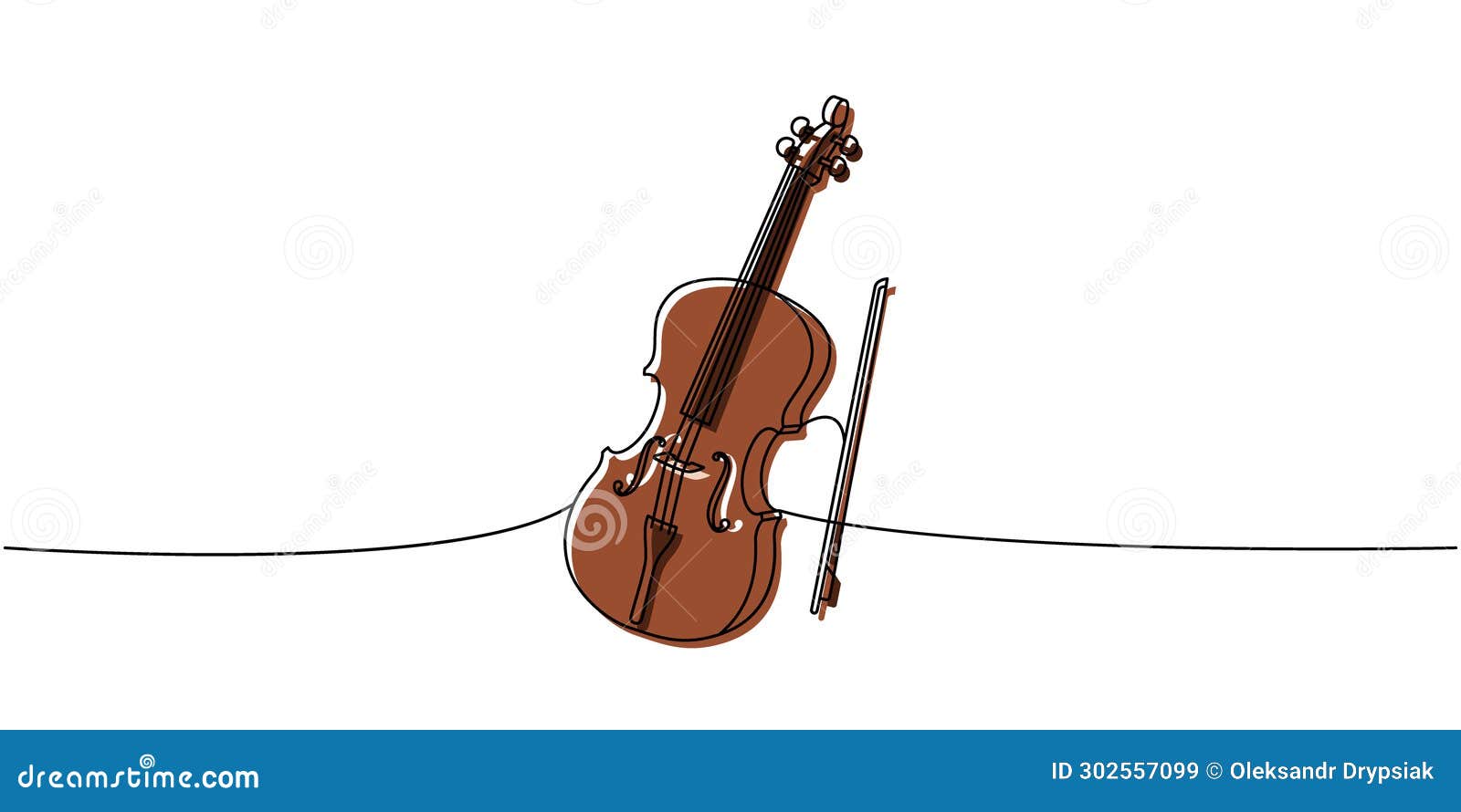 Violin String Instrument One Line Colored Continuous Drawing Musical Instruments Continuous