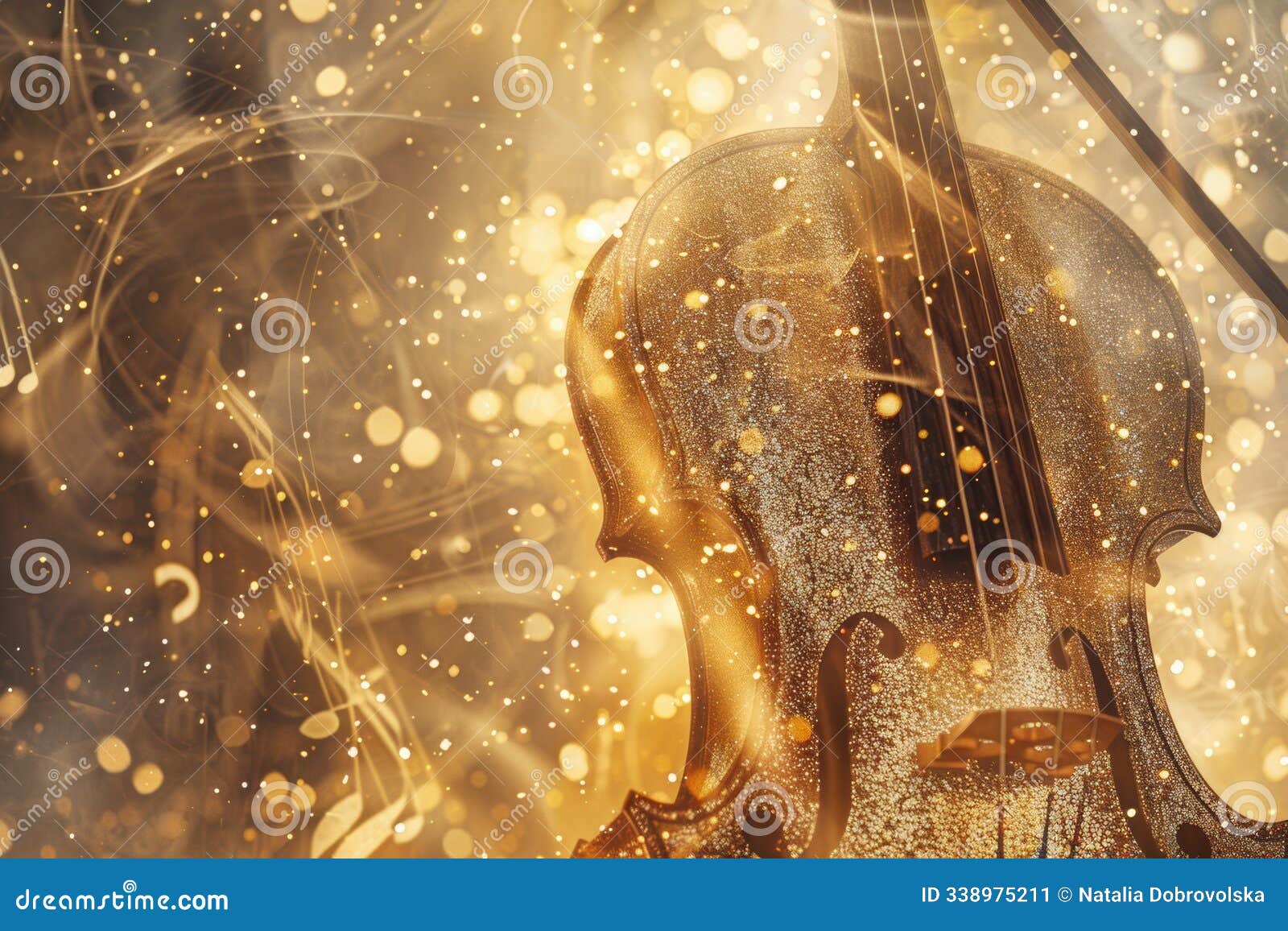 A Violin Surrounded by Glowing Musical Notes and Sparkling Lights in a ...