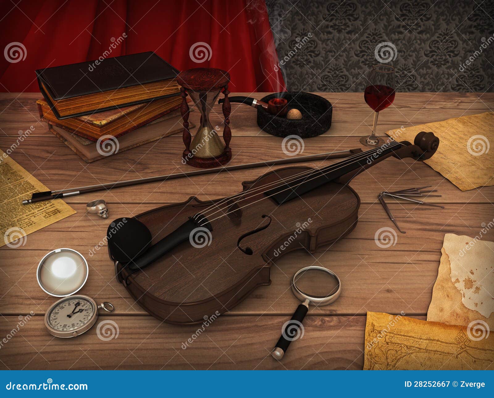 Violin on the table stock illustration. Illustration of deduction ...