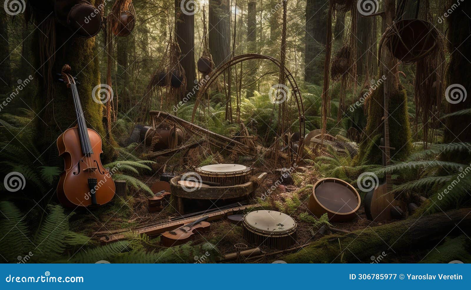 A Violin and Various Musical Instruments Harmonizing Amidst the ...