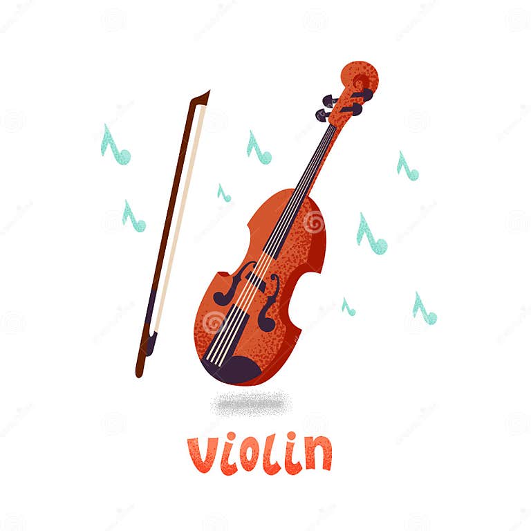 Violin. Vector Illustration of a Violin and Notes in Cartoon Flat Style ...