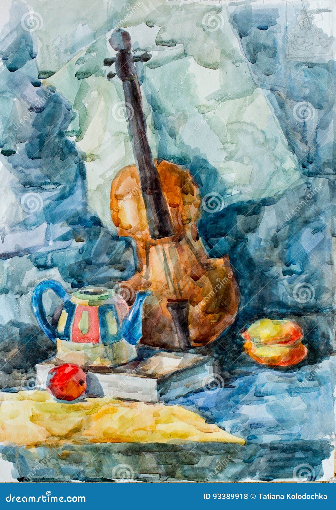 Violin, watercolor drawing stock illustration. Illustration of life ...