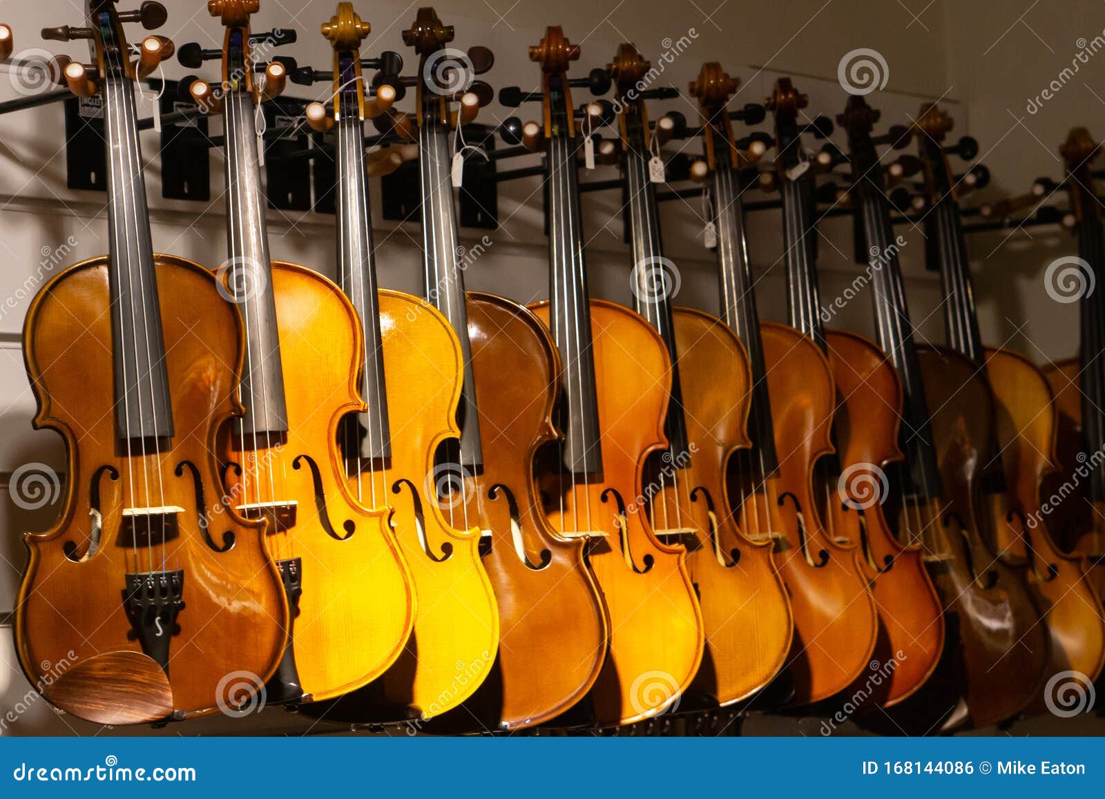Violins on display stock photo. Image of hang, detailing - 168144086