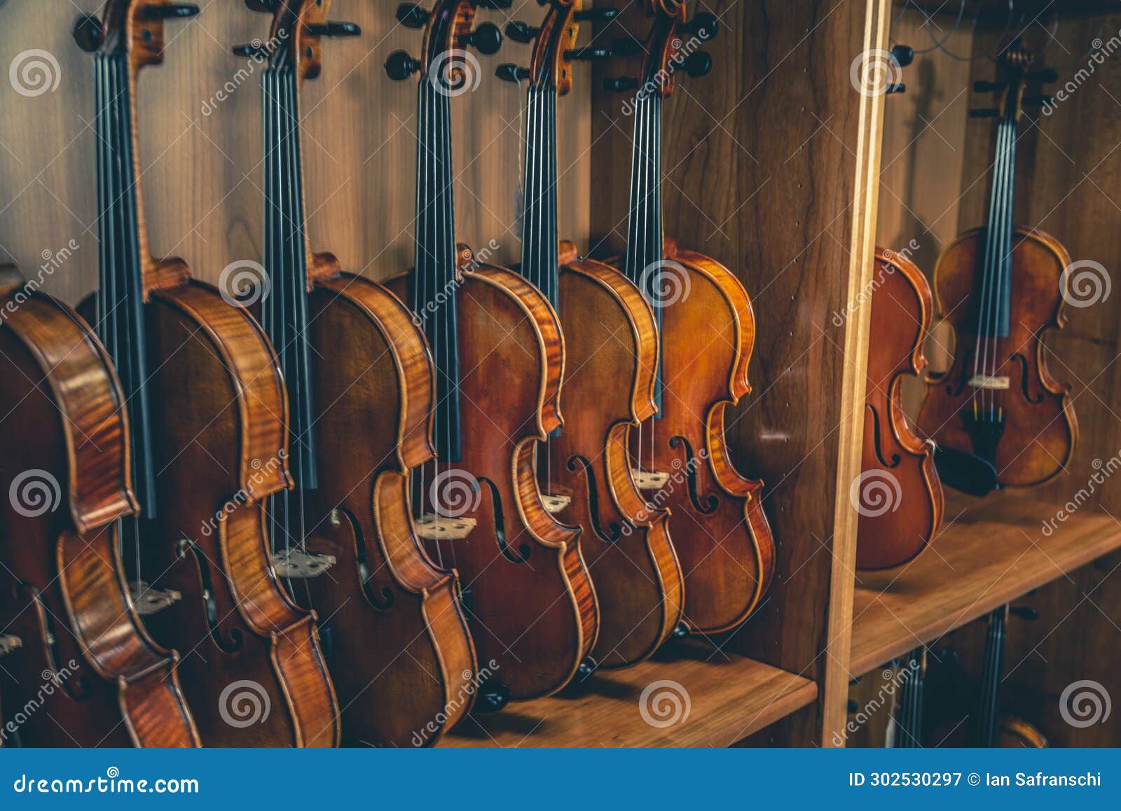 Violins are Lined on Shelve in Musical Instruments Store Stock Image ...