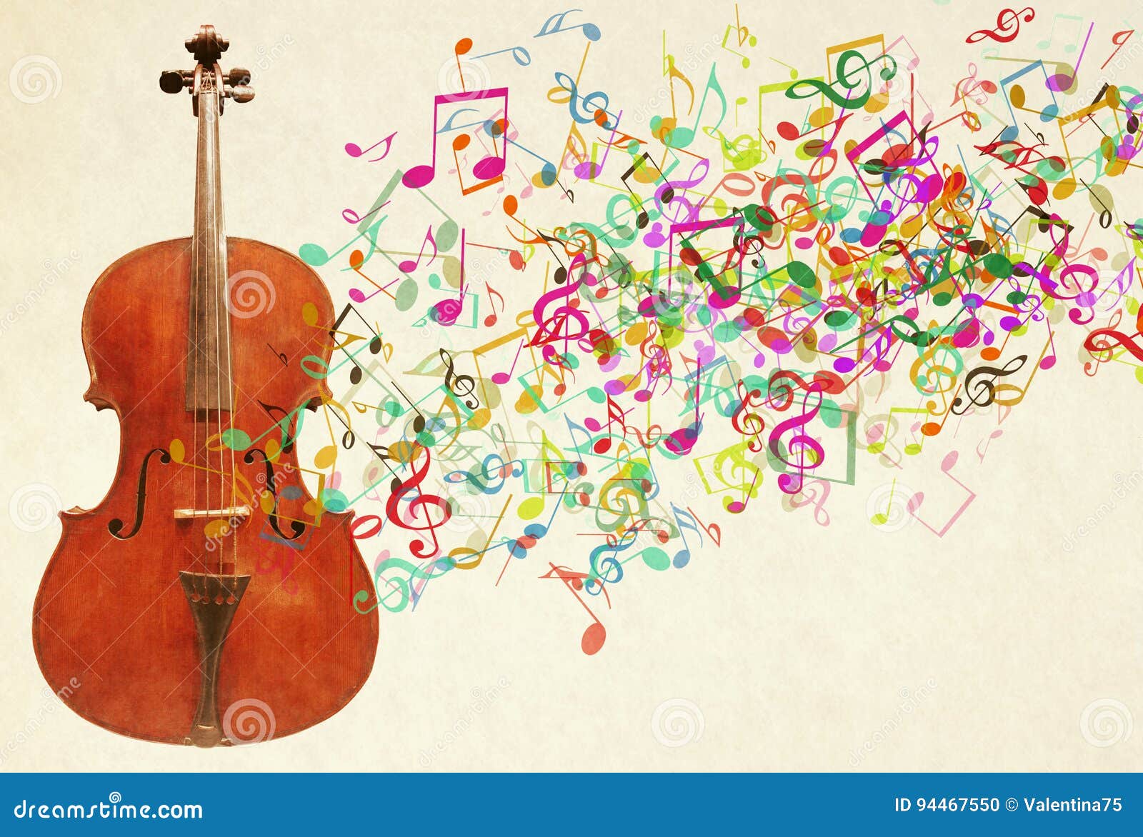 Violoncelle Et Notes Musicales Colorées Photo stock - Image of concert ...