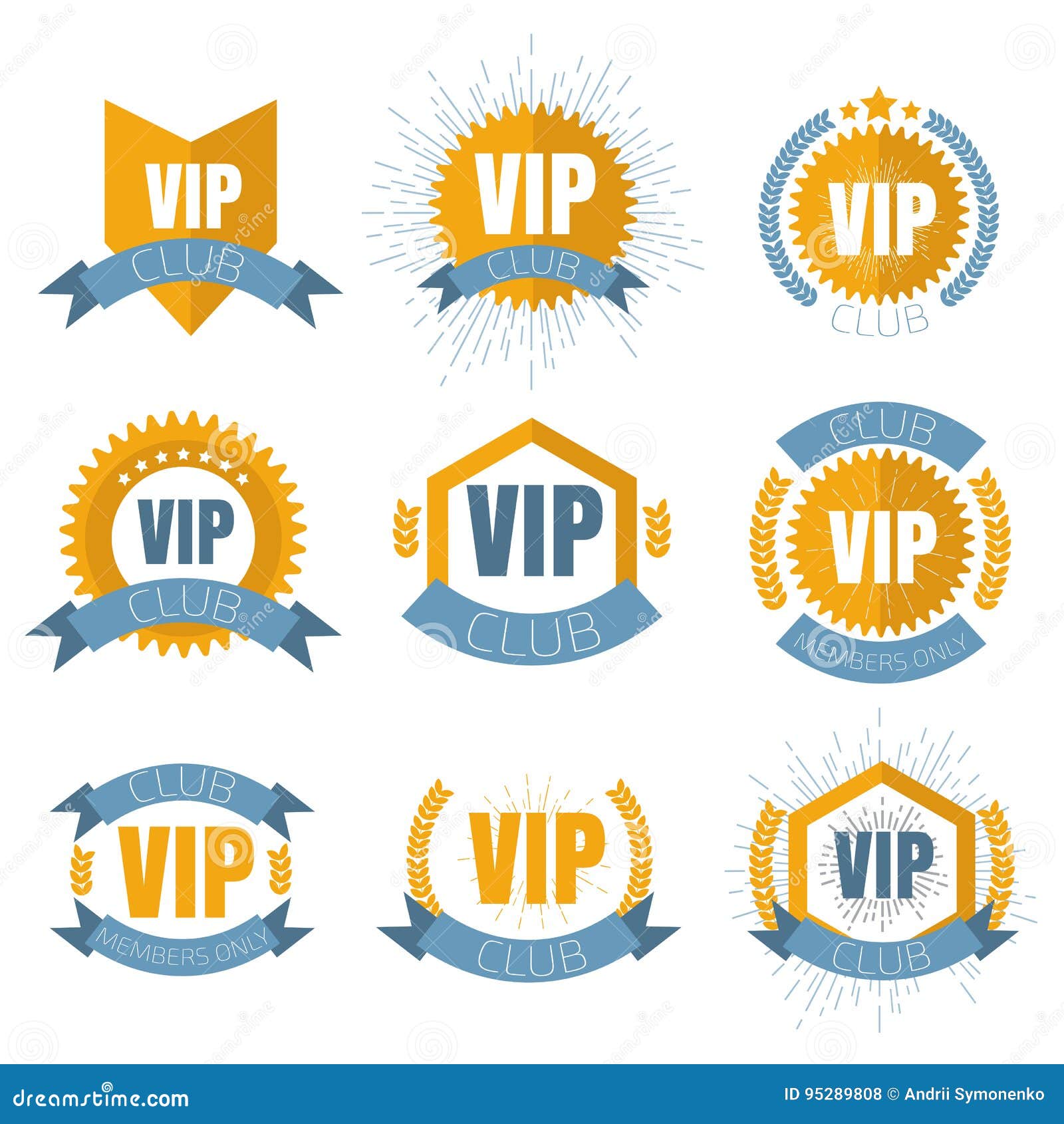 VIP Club Logos Set in Flat Style. Vector Illustation Stock Vector ...