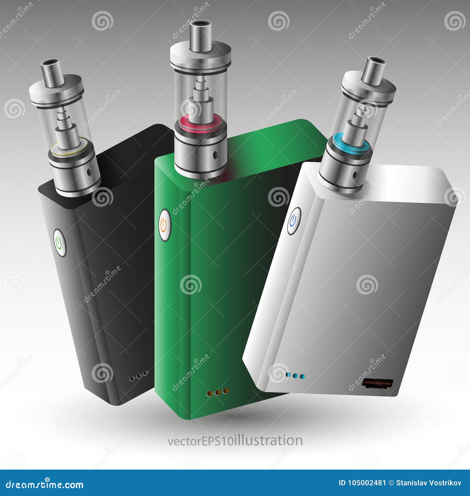 Vip Electronic Cigarette Set in Different Colors Vector Illustration ...