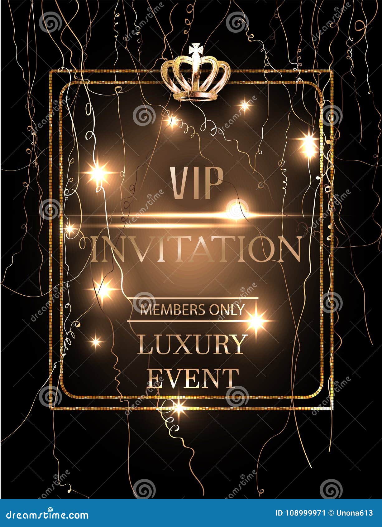 VIP Event Invitation Card with Gold Serpentine, Crown and Frame . Stock ...